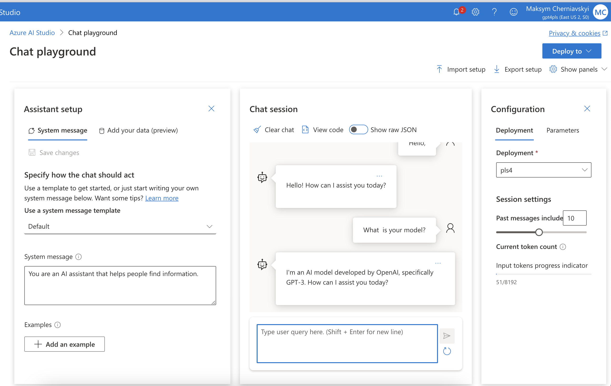 I have deployed GPT-4 model in Azure AI but it tells me it GPT-3 - Microsoft Q&A