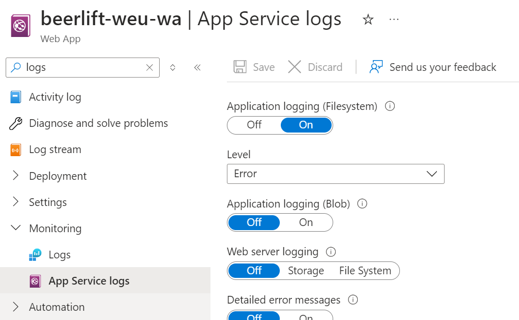 Log Stream is showing me error "this feature requires write permission to your app" - Microsoft Q&A