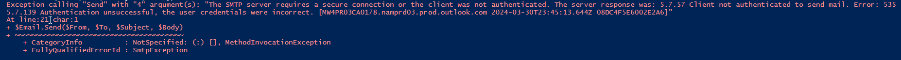 Powershell Script Unable Send Smtp Email For Dl Email Id After Resting The Dl Password