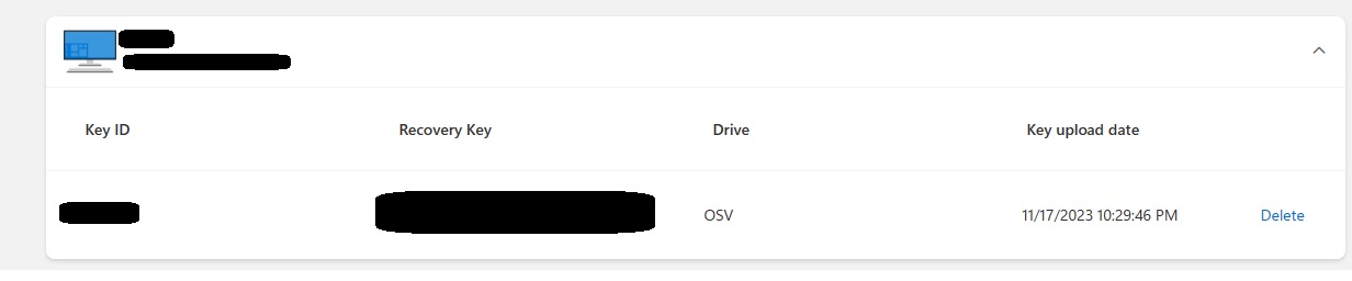 Cant Delete Bitlocker Keys From My Account Microsoft Qanda