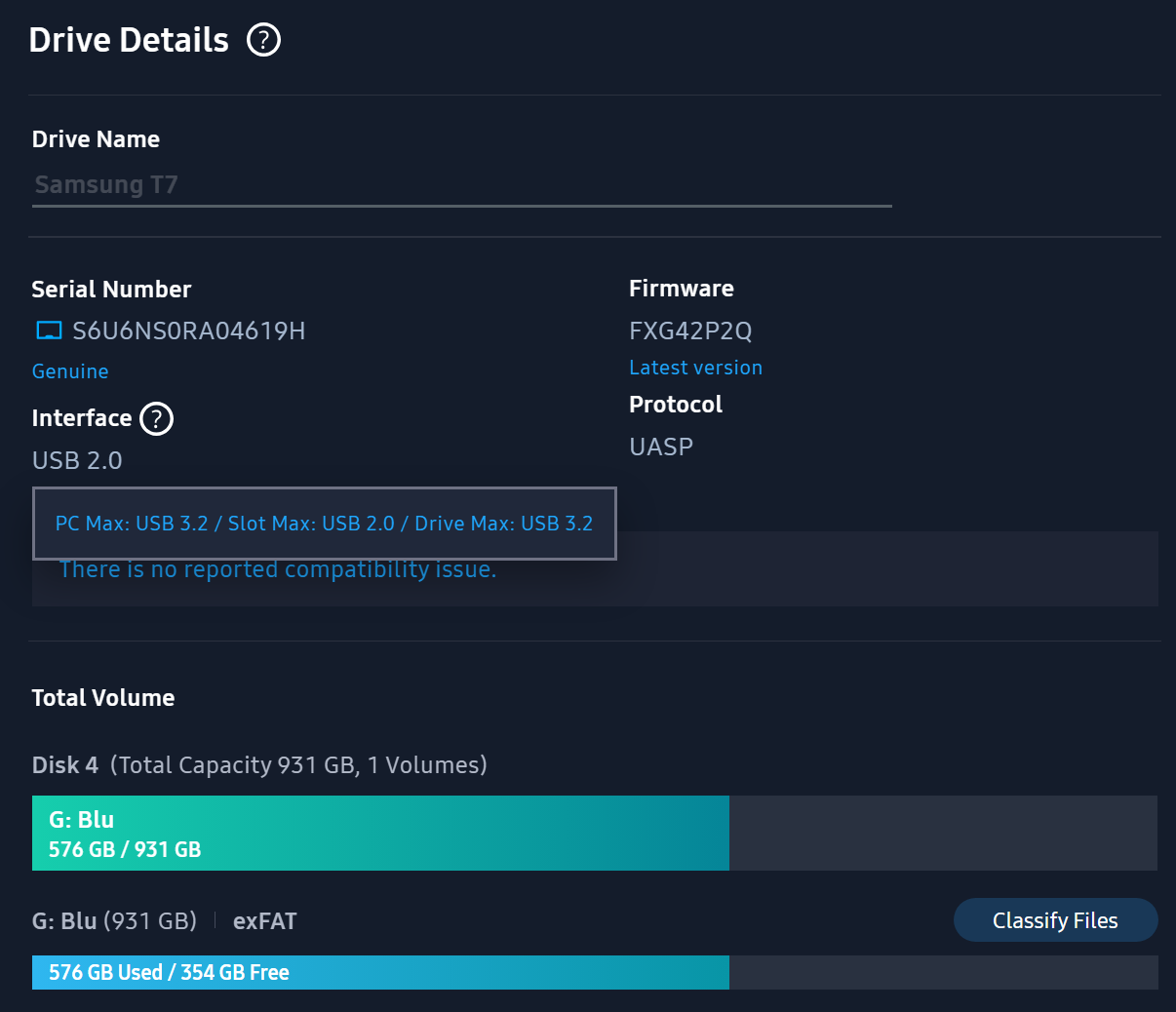 Samsung T7 SSD only connecting at USB 2.0 speeds on Windows PC ...