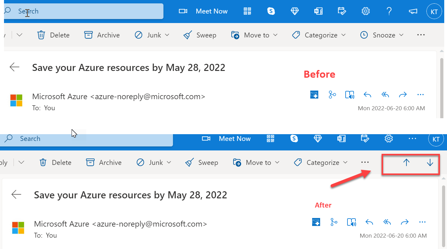 Missing up/down arrows in Outlook- Windows 10 - Microsoft Q&A