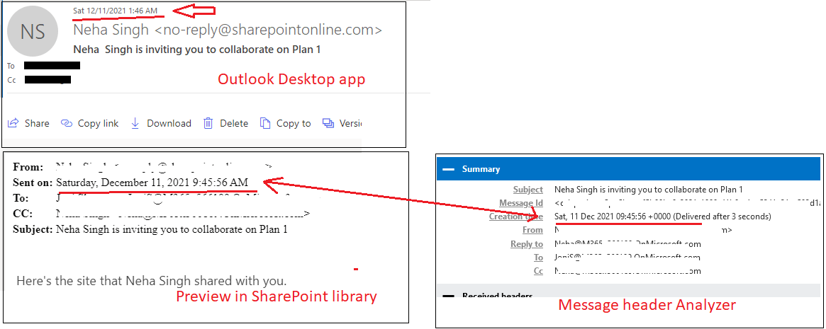 Preview email in sharepoint does not show the right time - Microsoft Q&A