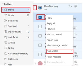Missing "Find Related Messages from this sender" Option in Outlook Web App Inbox - Microsoft Q&A