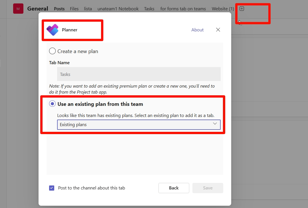 Can't add existing plan to a teams channel - Microsoft Q&A