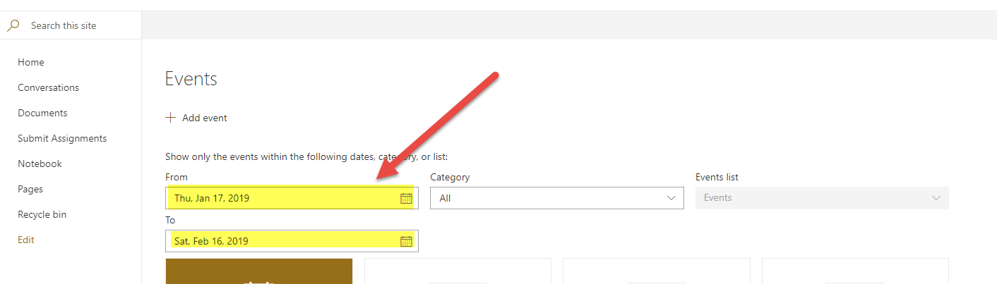Sharepoint Modern Events webpart - Date Range Changes - Microsoft Q&A