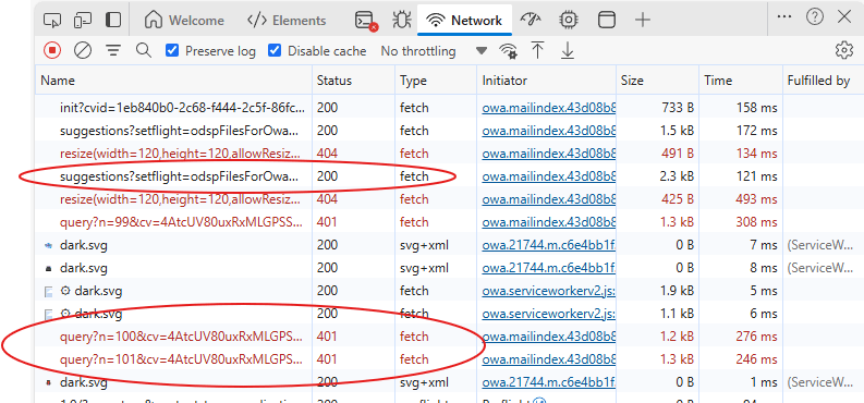 Search not working on Outlook.com - "Your request can't be completed ...