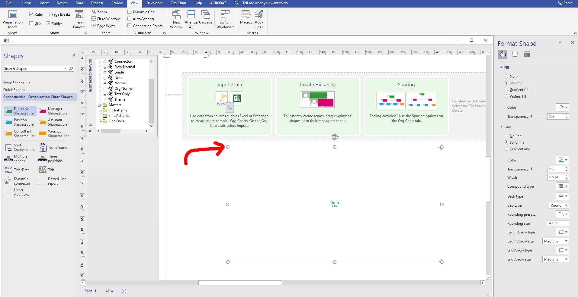 Microsoft Visio 2019 Pro - how to round all corners of an organization ...