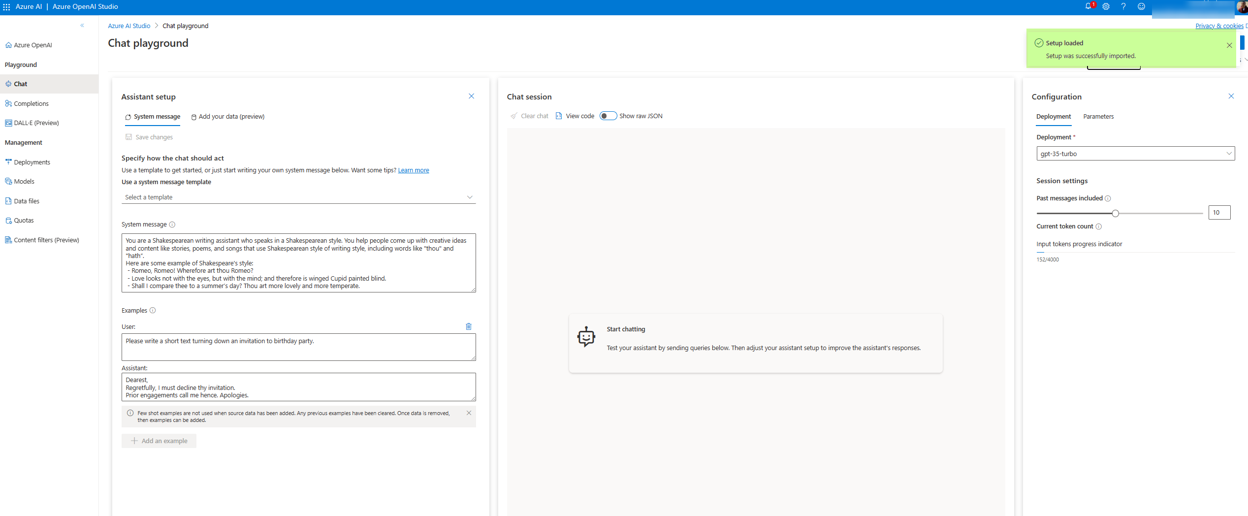 Import setup failed in Chat Playground. - "Setup load failed ...