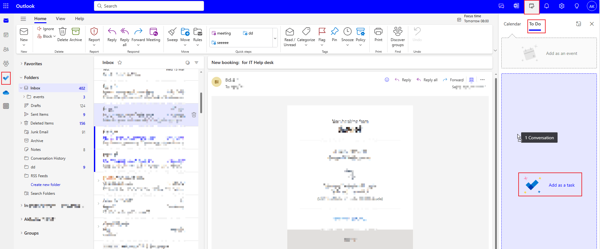 How do you create a task from an email when using Outlook in MS365? - Microsoft Q&A