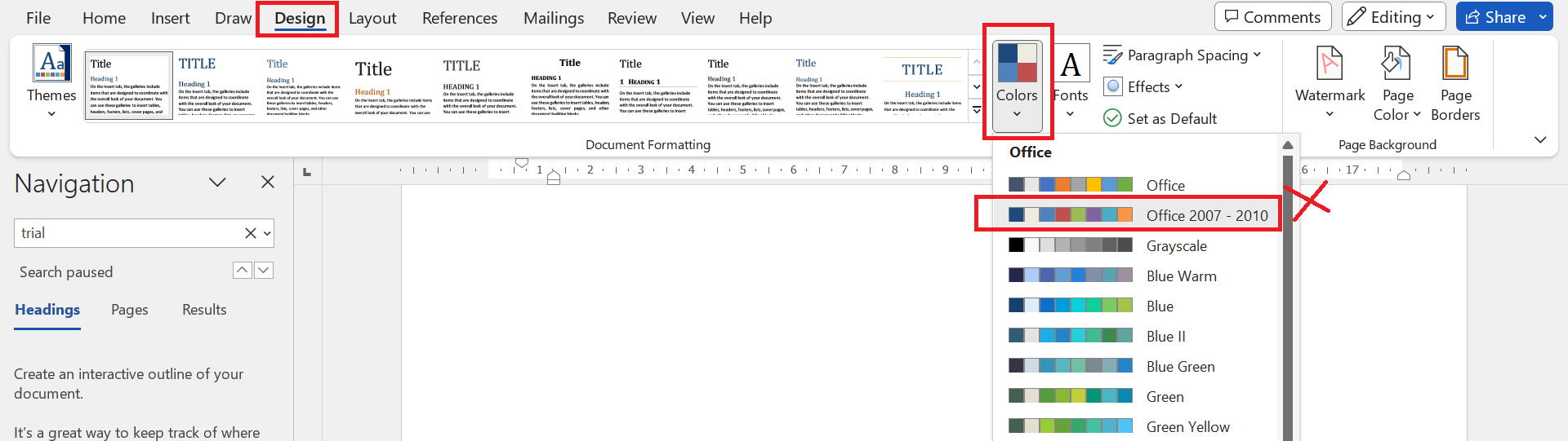 Why there's a different set of shading colors in two word files opened in MS Word 2021 ...