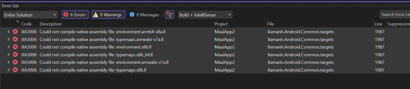 How to fix - Could not compile native assembly file: environment - Microsoft Q&A