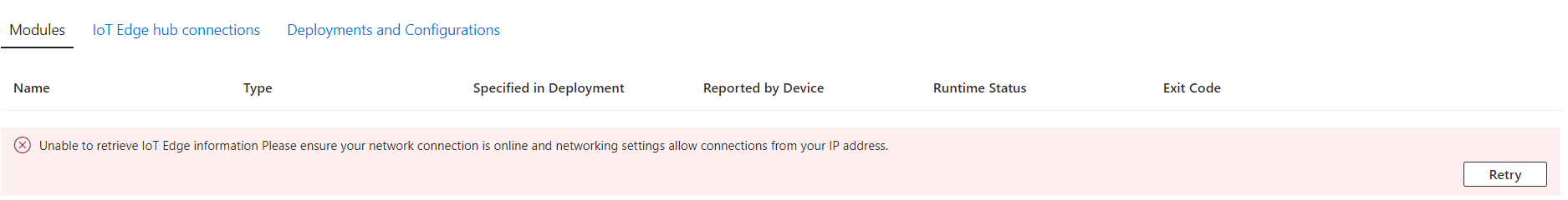 Unable to retrieve IoT Edge modules information - Microsoft Q&A