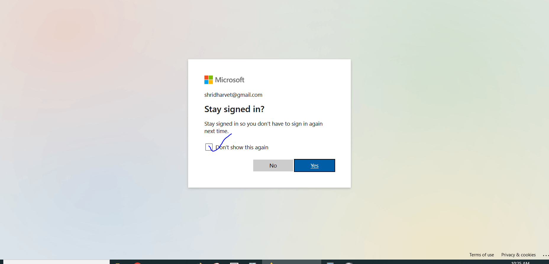 Each time I login to Onedrive it prompts "Stay signed in so you don't ...