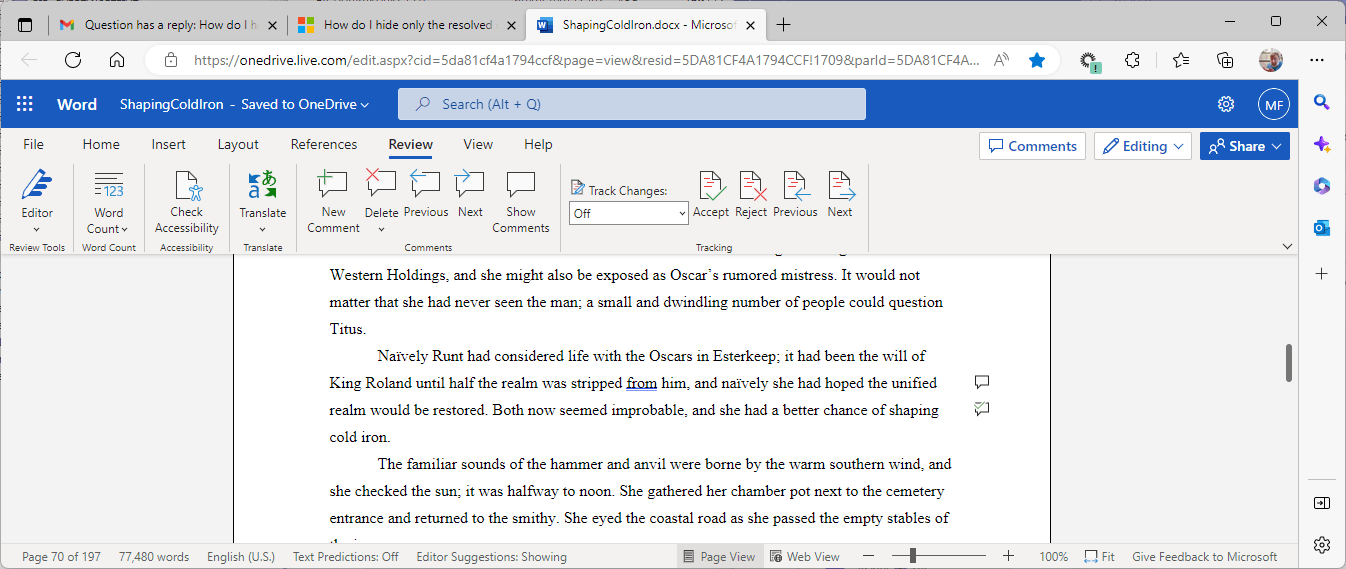 How do I hide only the resolved comments in Word Online - Microsoft Q&A
