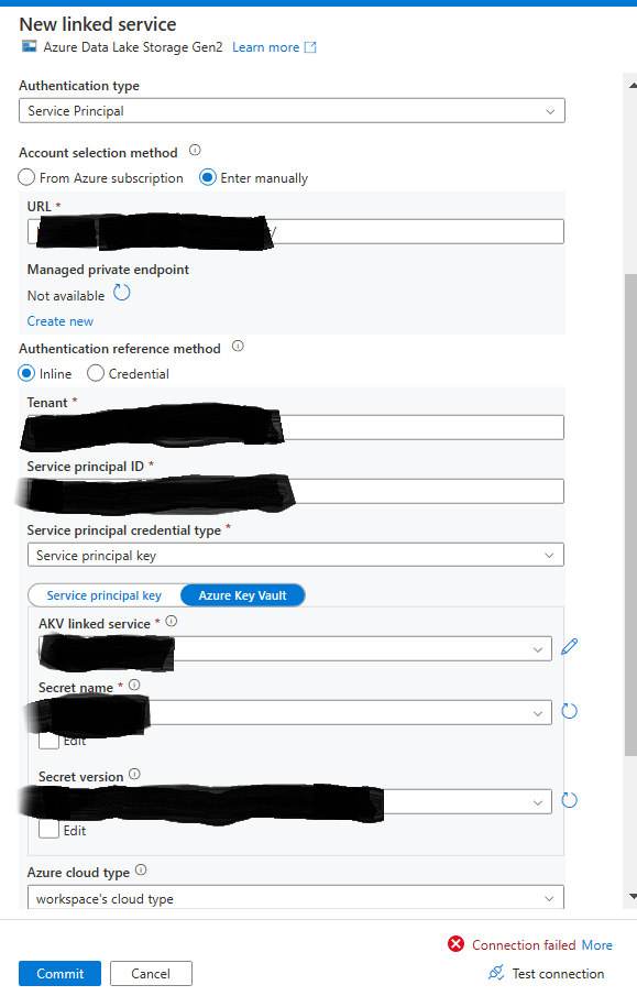 Not Able To Create Azure Data Lake Storage Gen 2 Linked Service In 3945