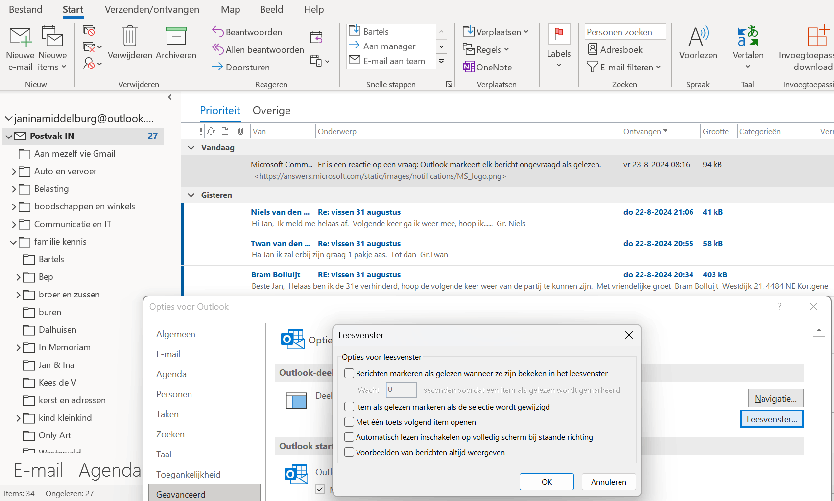 Outlook markeert elk bericht ongevraagd als gelezen. - Microsoft Q&A