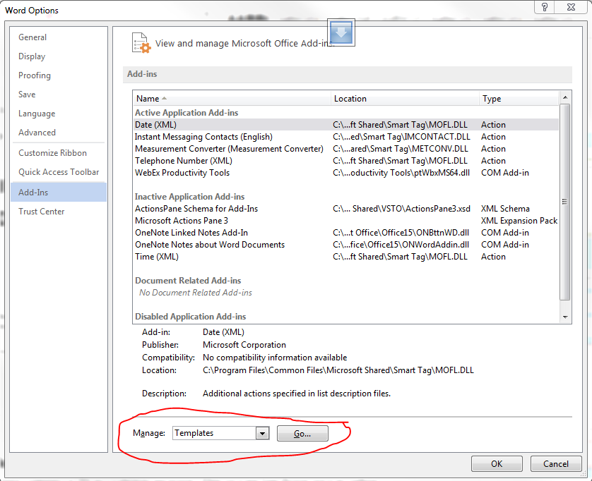 Templates and Add-ins dialog box wont open in Word 2013 - Microsoft Q&A