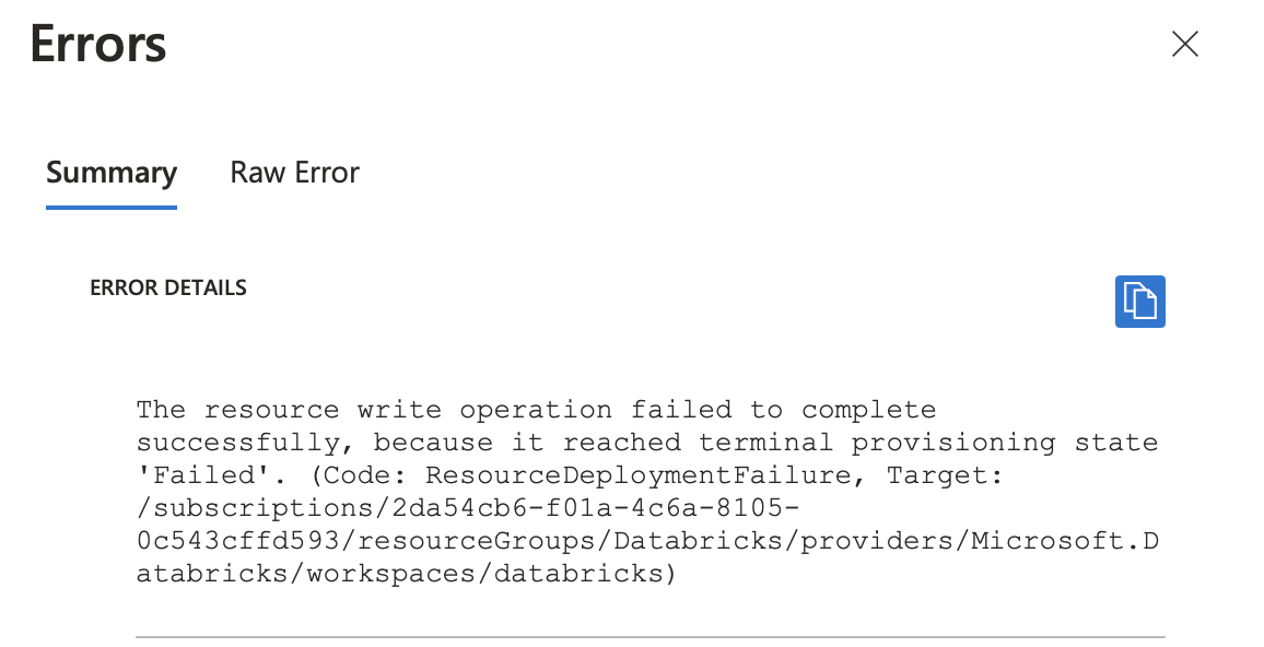 Unable to create databricks workspace in Azure - Microsoft Q&A