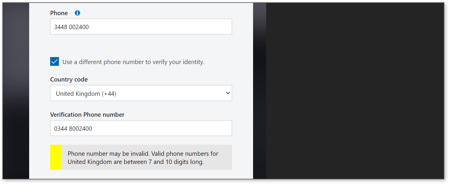 Please do not enter country code in your phone number. azure signup ...