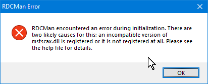 RDCMan Initialization error with incompatible mstscax.dll - Microsoft Q&A