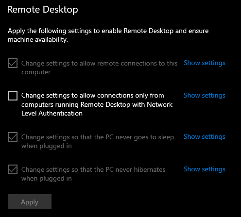 Remote Desktop Apply greyed out after disabling Network Level ...