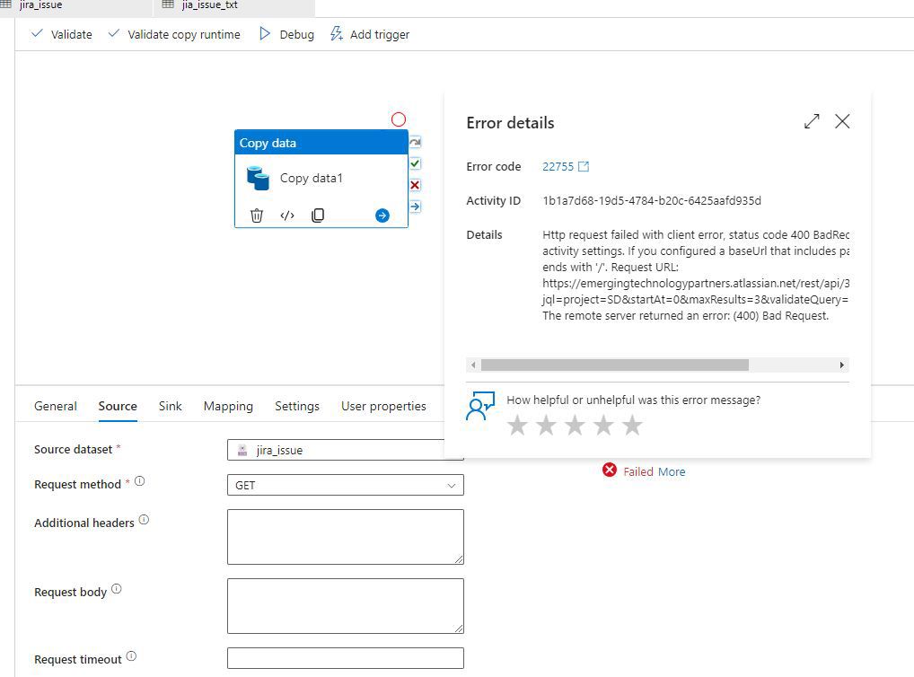Trying to fetch Jira issues with Azure Data factory - Microsoft Q&A
