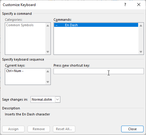 What are the new keyboard shortcuts to insert an en dash? ctrl + - does ...