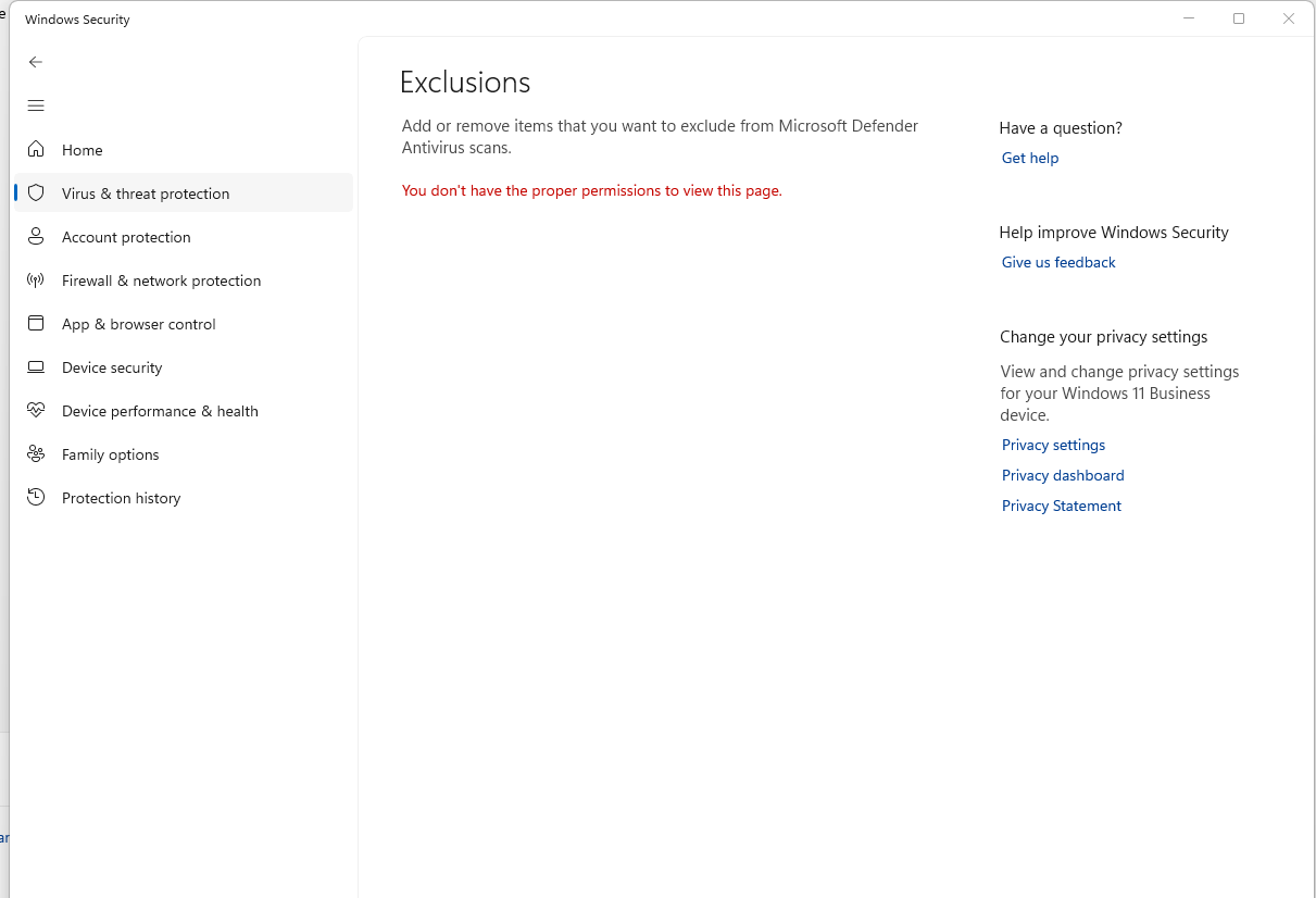 How do I configure an exception under the Windows Virus and Threat ...