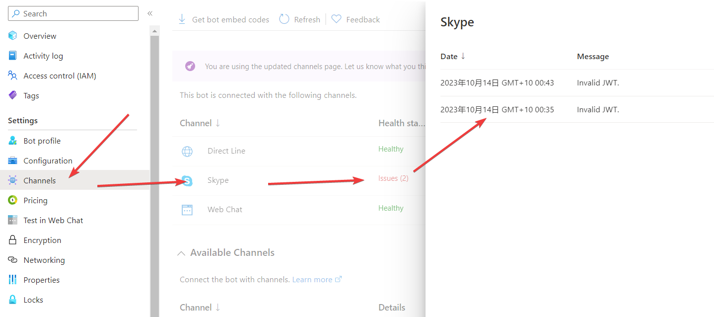 I created a question and answer bot, opened a Skype channel, and when I ...