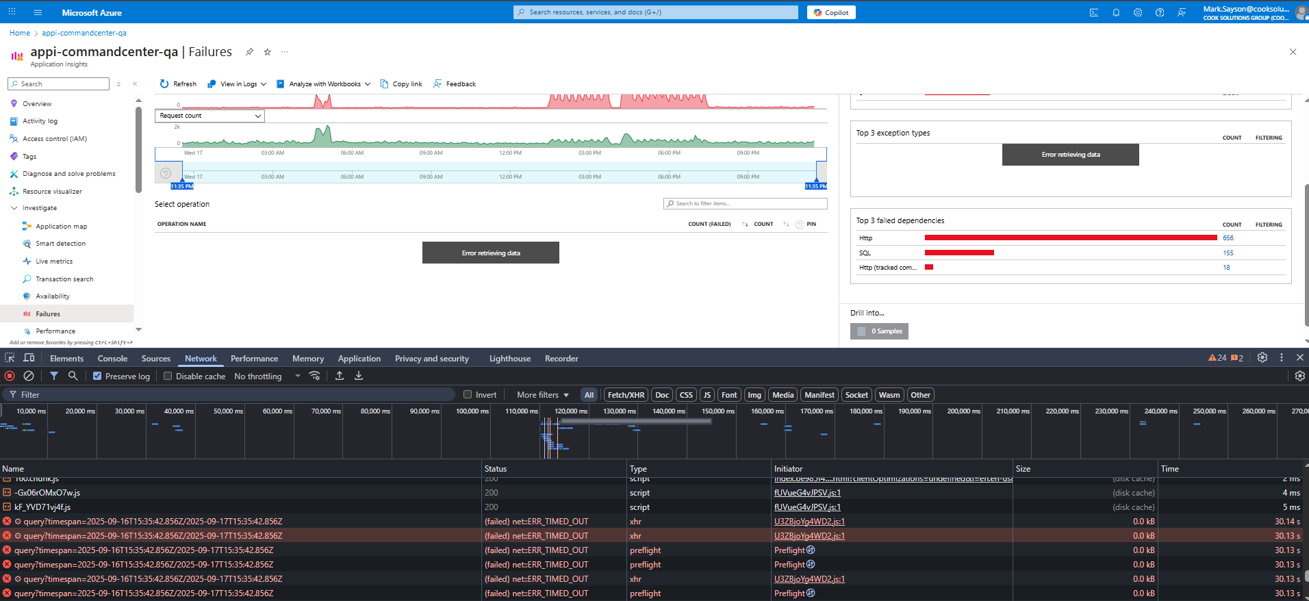 How to fix 'Error retrieving data' in App Insight - Microsoft Q&A