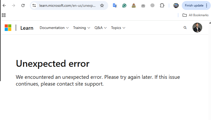 Unexpected error afrer try to book exam in the learn portal - Microsoft Q&A