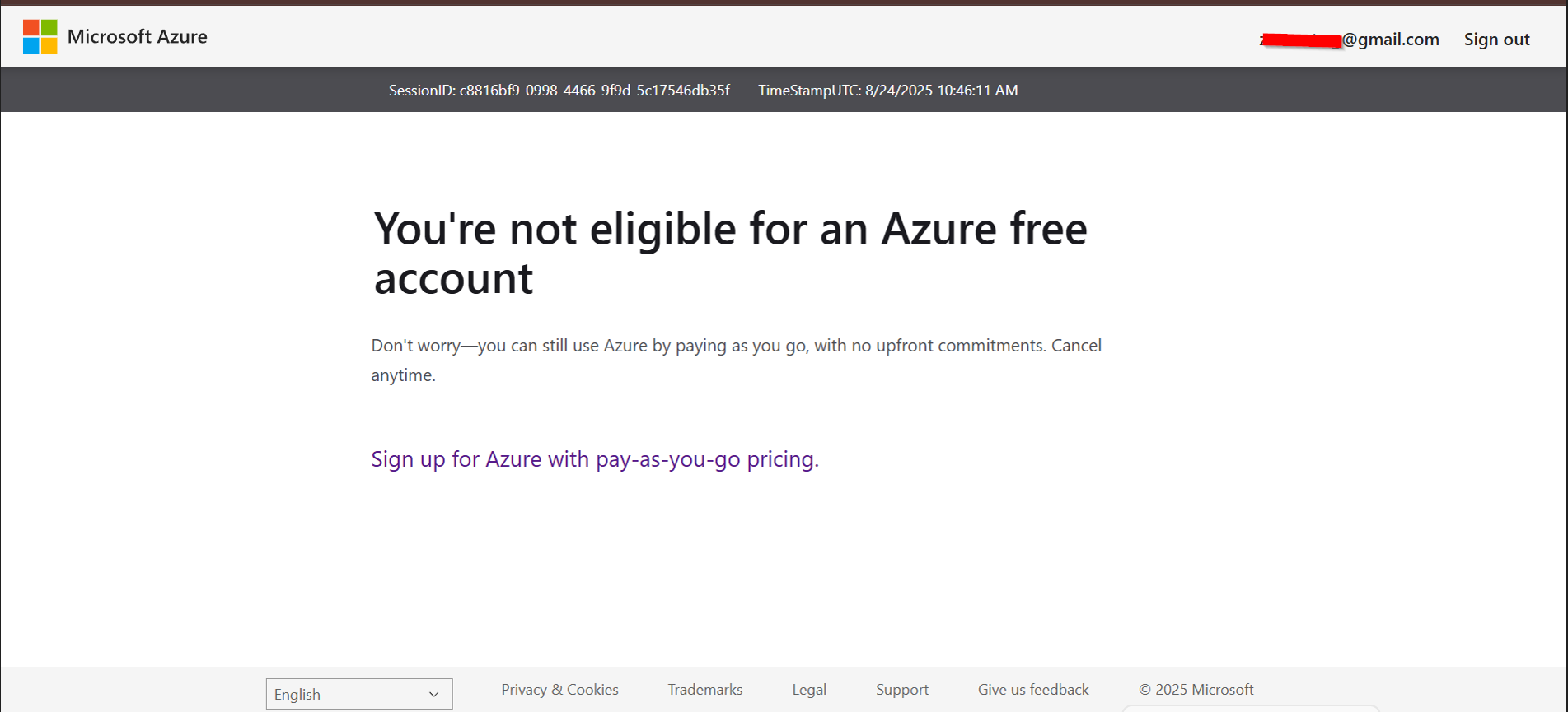 Unable to activate Azure benefits in Microsoft Founders Hub – “Not ...