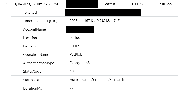 Storage Account - Log entry missing for 403 AuthorizationFailure when uploading blob using a SAS ...