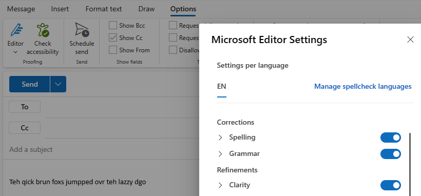 New outlook spellcheck is not working - Microsoft Q&A