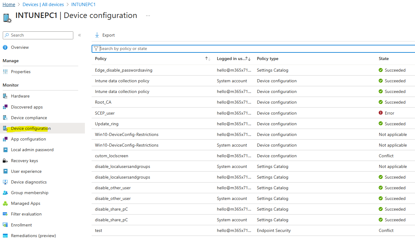 Check Intune Applied Policy - Microsoft Q&A