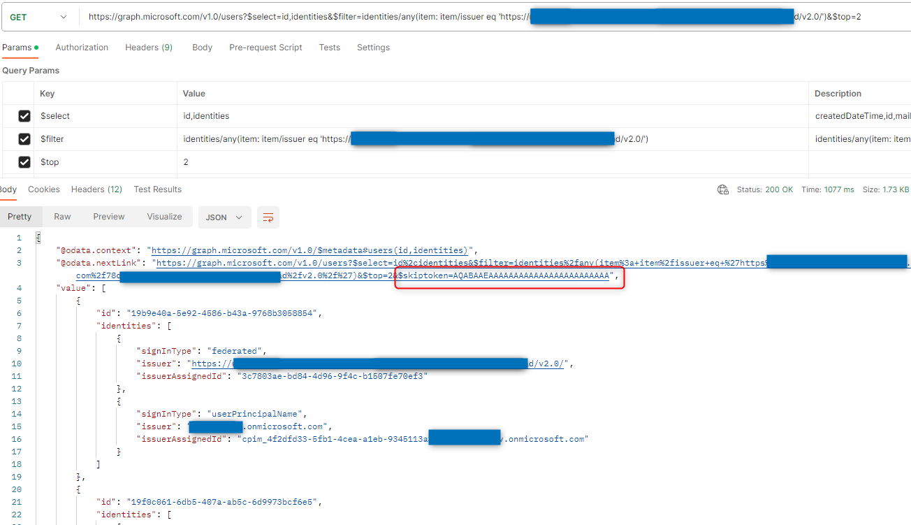 Microsoft Graph Api Skiptoken Is Not Correct When Using Filter With 