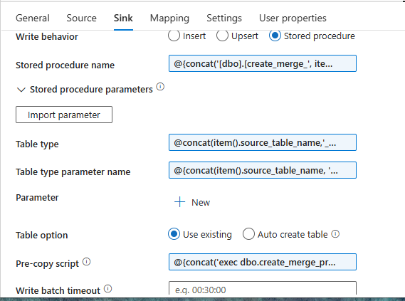 Data Factory Copy Activity - SYNC - Stored Proc - Has anyone used generic parameter to use same ...