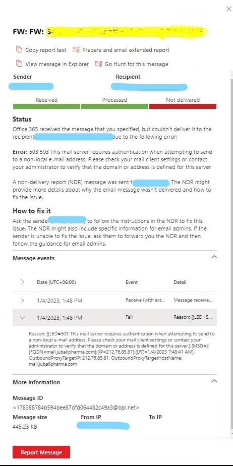 Facing email send is not delivered. We have onpremise exchange server ...