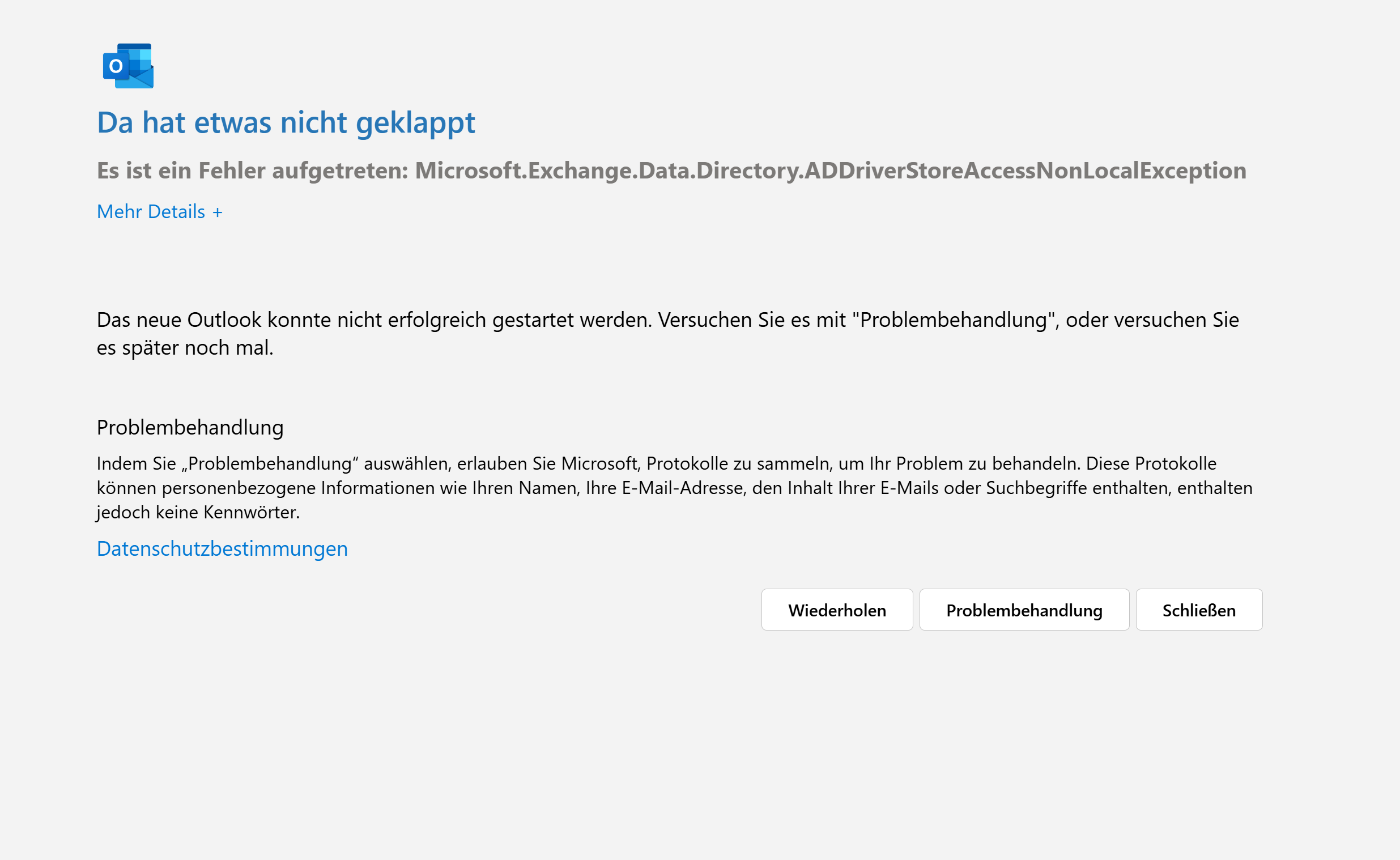 Mein Outlook startet nicht - es kommt eine Fehlermeldung - Microsoft Q&A
