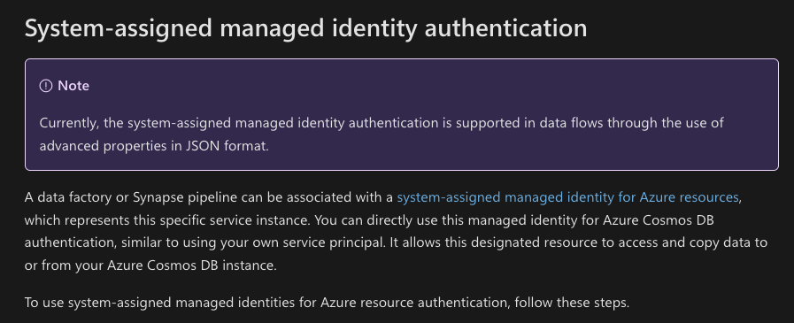 How to use system-assigned mi in data factory linked service for cosmos db (no-sql)? - Microsoft Q&A