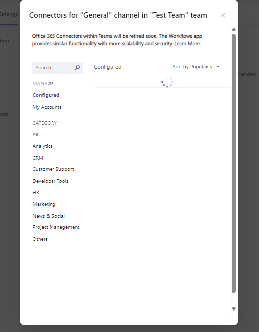 Teams configured connectors not loading - Microsoft Q&A