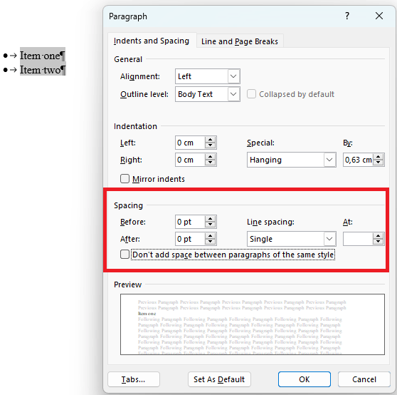 Paragraph and Line Spacing settings does not work on Lists - Microsoft Q&A