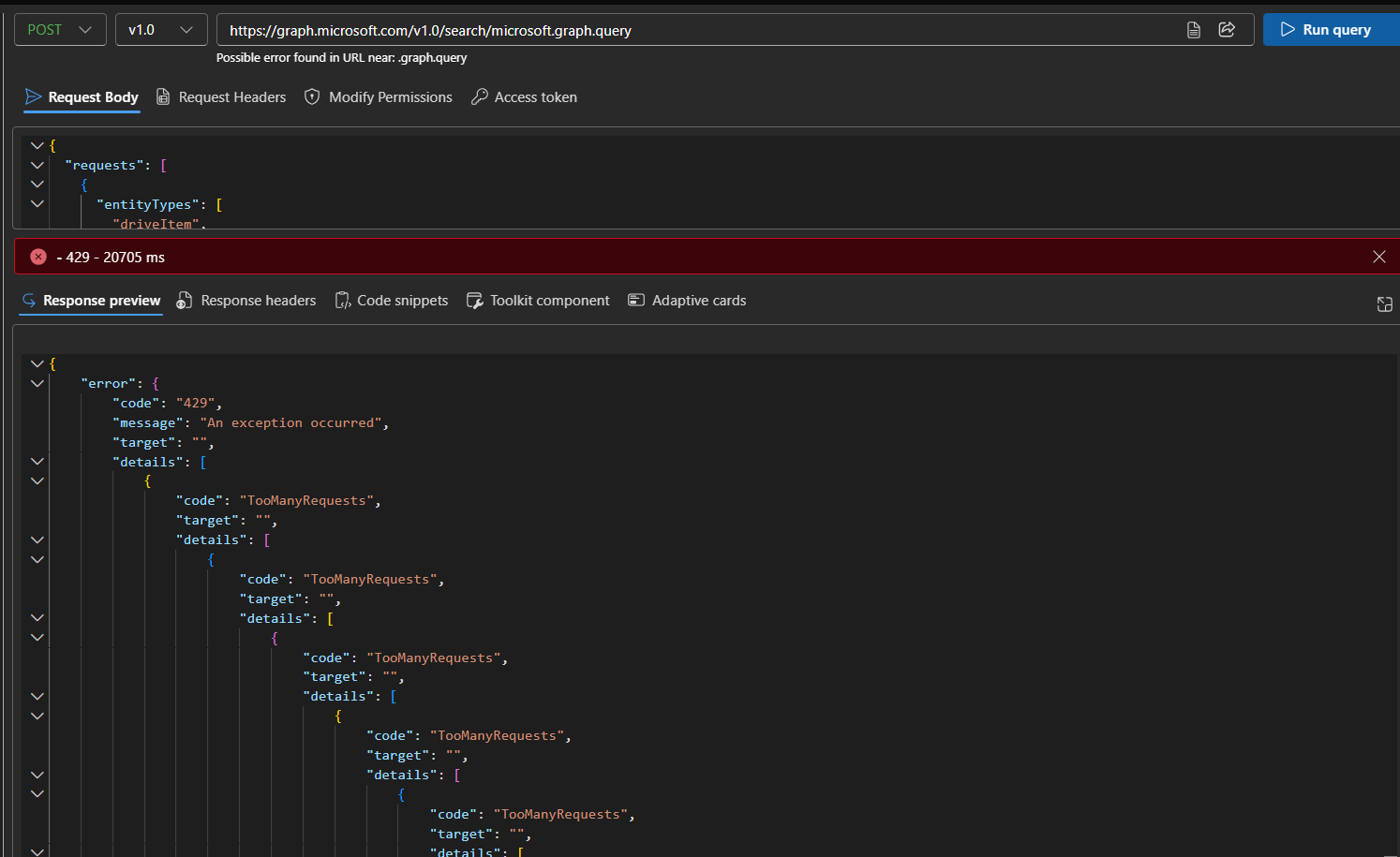 Return 429 Status code when search item in SharePoint? - Microsoft Q&A