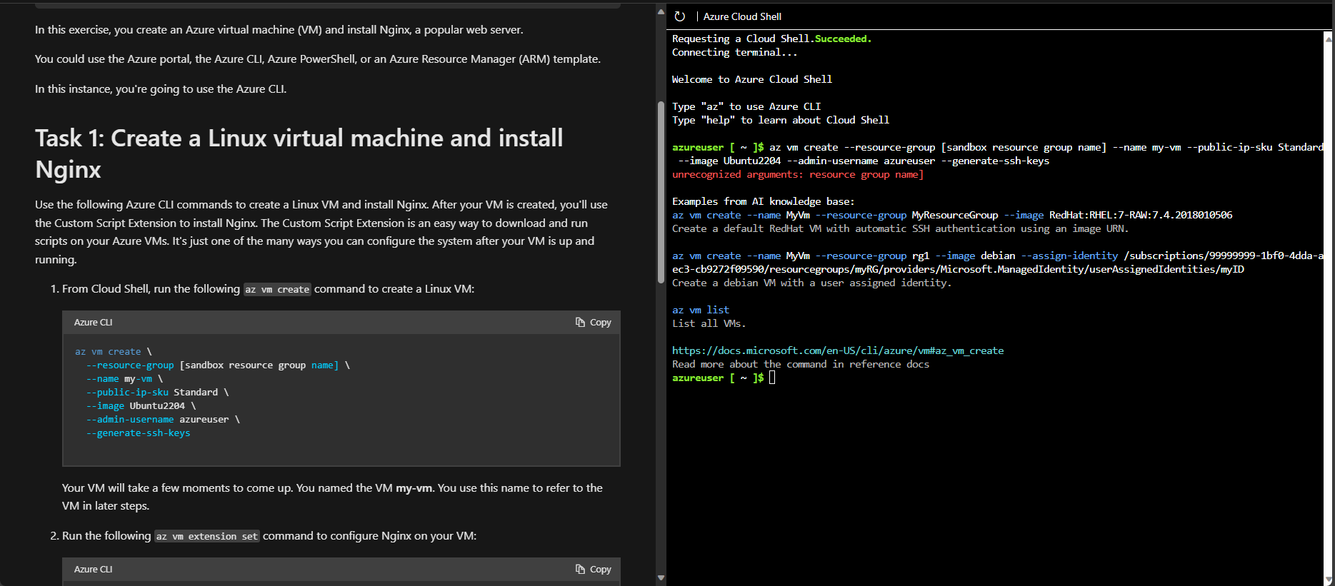 Issue created while using command as in the documentation - Microsoft Q&A