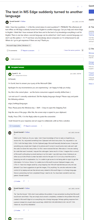 The text in MS Edge suddenly turned to another language - Microsoft Q&A