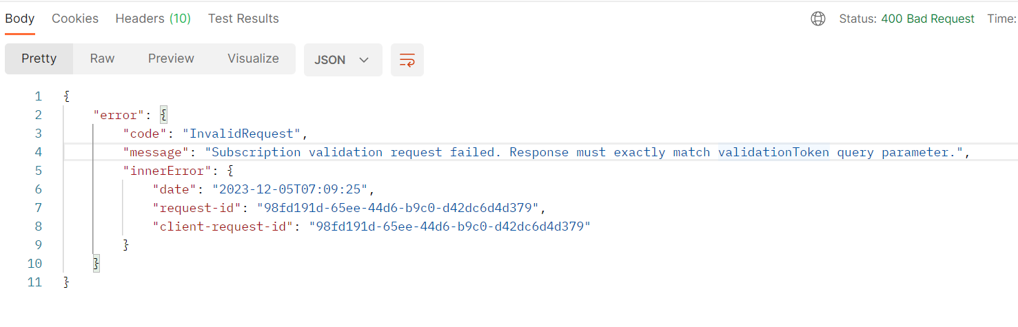 Unable to create a subscription using /subscriptions endpoint - Microsoft Q&A