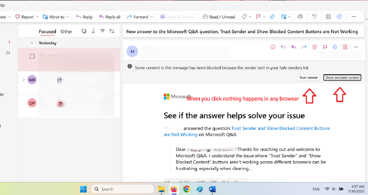 Trust Sender and Show Blocked Content Buttons are Not Working ...