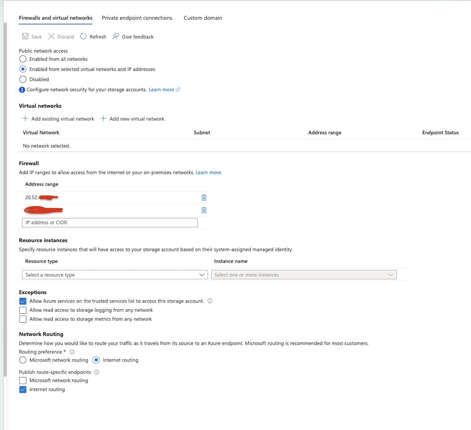 Azure Storage firewall is not allow the IP address with 20.x.x.x - Microsoft Q&A