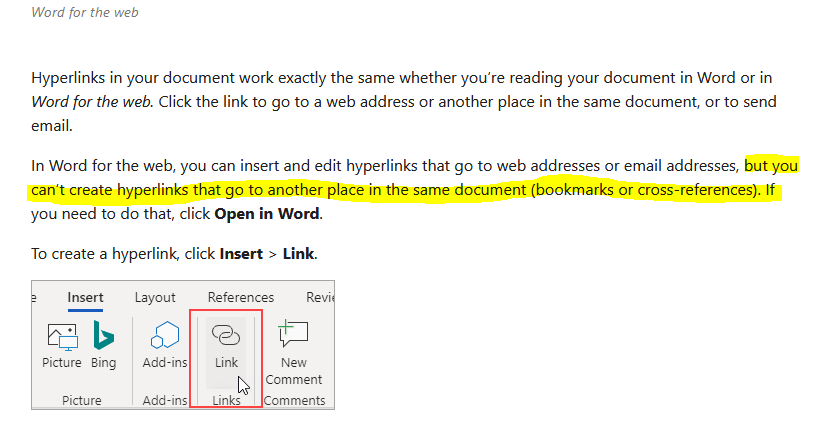 bookmarks Word online - Microsoft Q&A